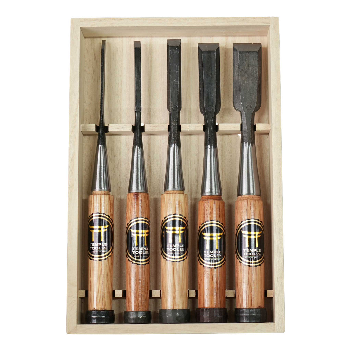 Temple Tool Co Japanese Bench Chisels Box Set (1", ¾", ½", ¼", ⅛ ...